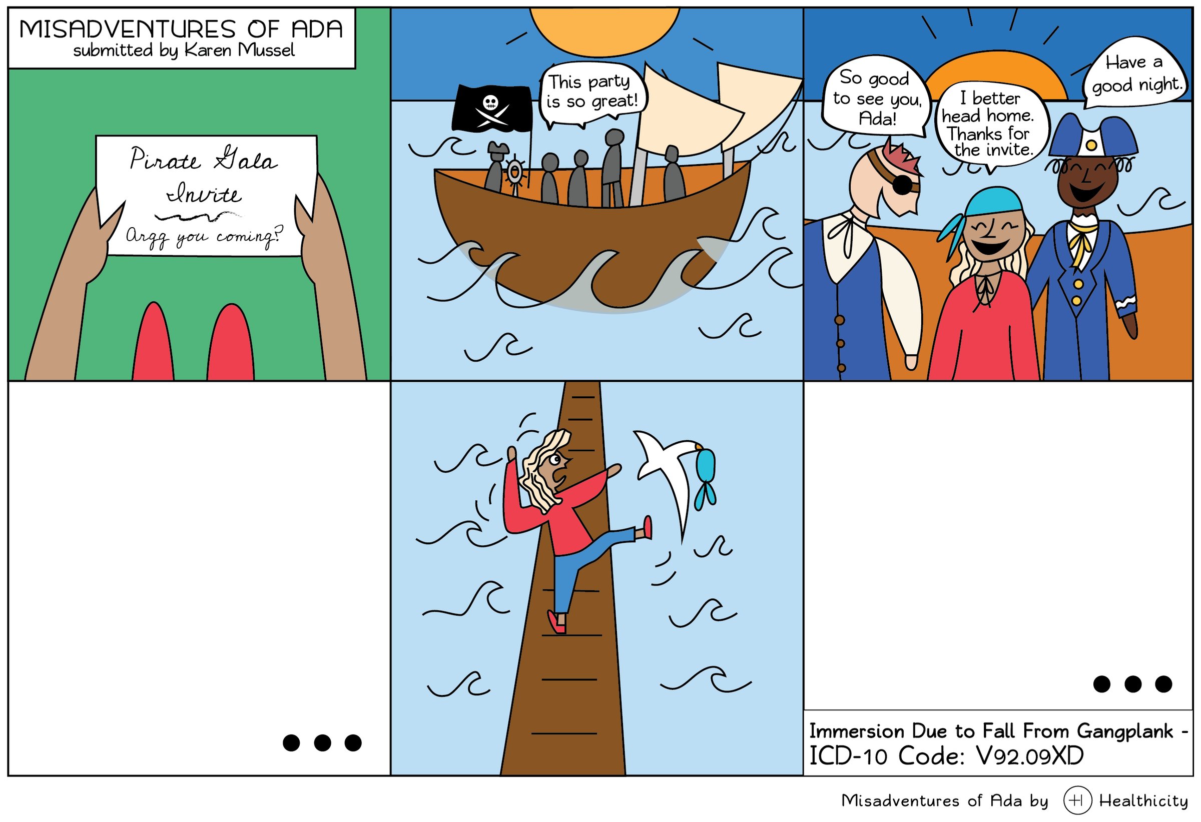 The Misadventures of Ada: ICD-10 Cartoon, "Walks the Plank" V92.09XD
